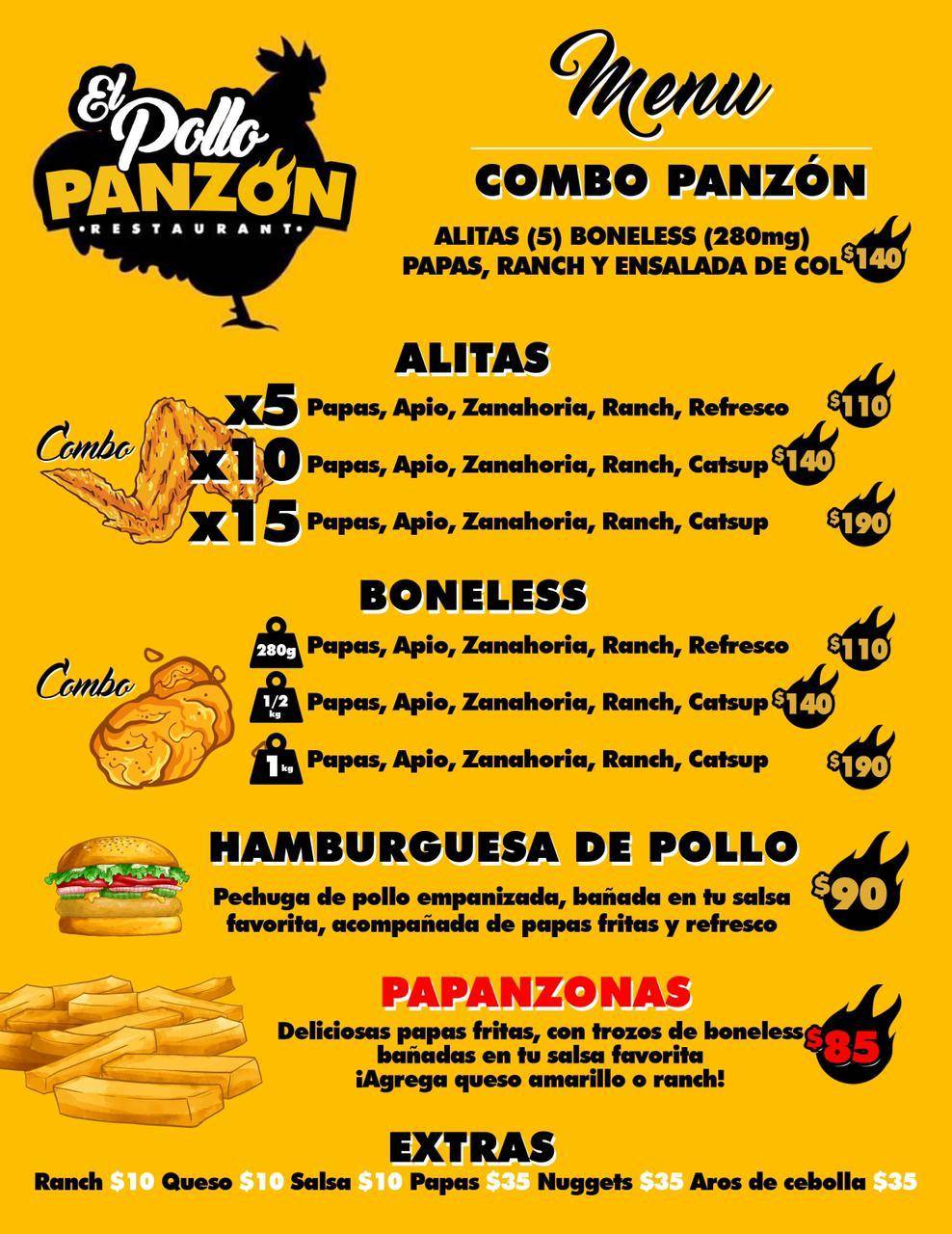Menu at El Pollo Panzon restaurant, Ciudad Juarez