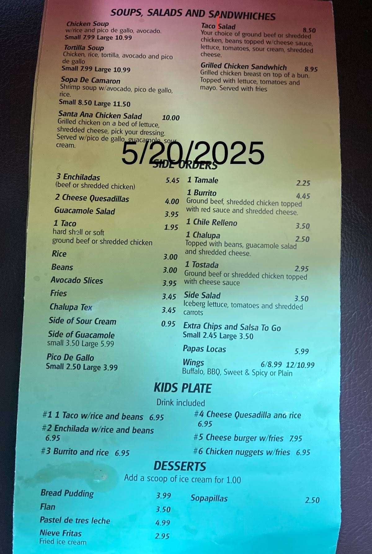 Menu at El Preferido Mexican Restaurant, Clover