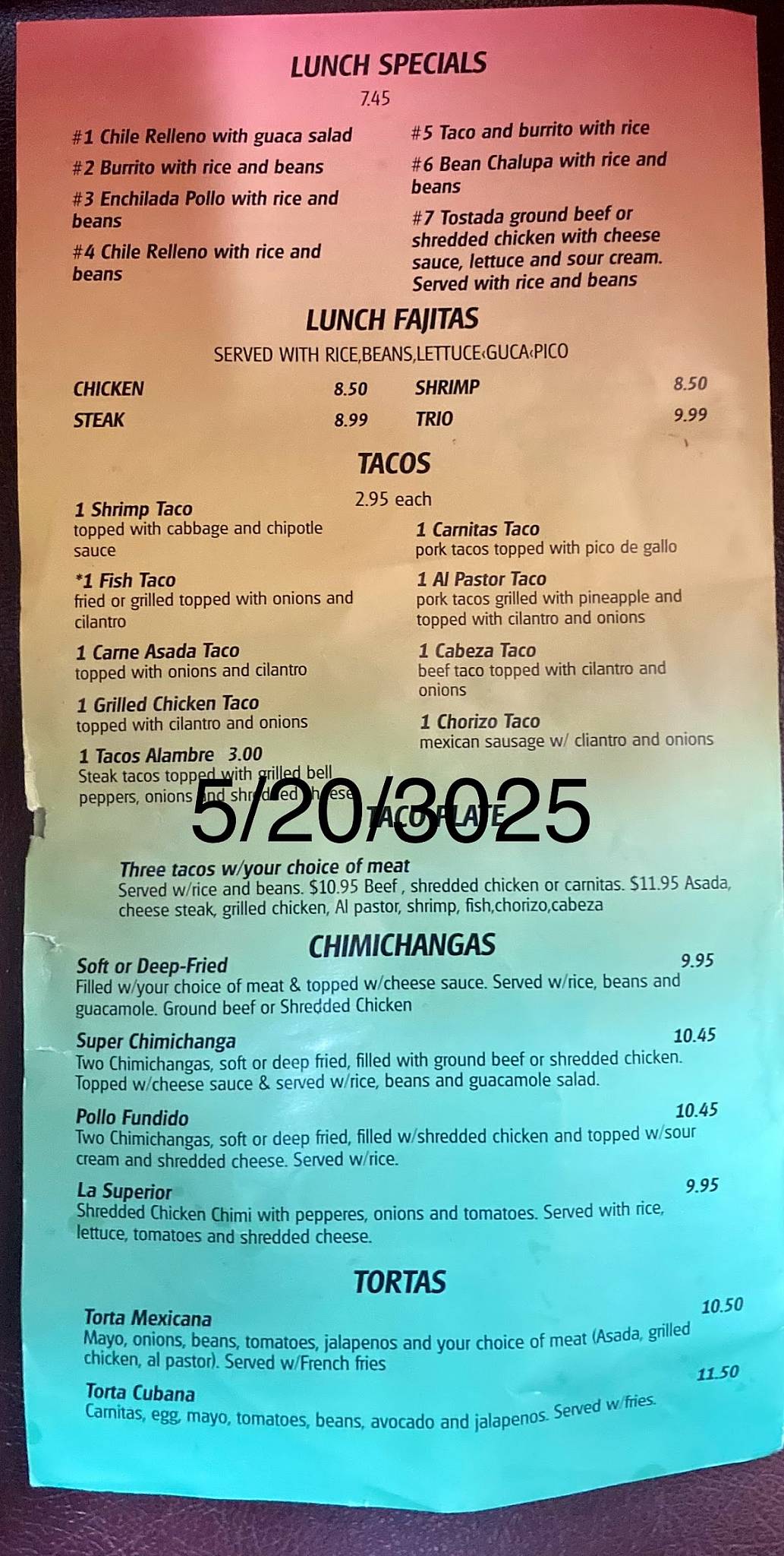 Menu at El Preferido Mexican Restaurant, Clover