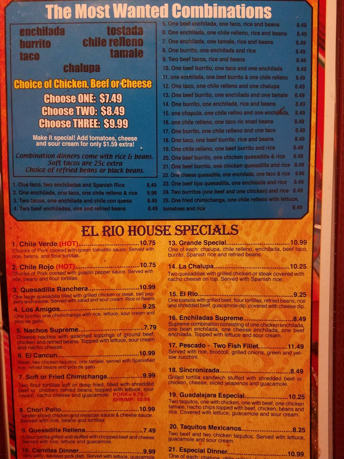 Menu at El Rio Mexican Restaurant, Creedmoor, E Lyon Station Rd B