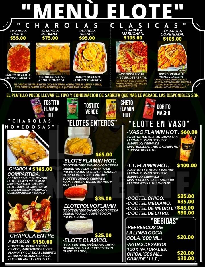 Menu at El Señor Elote, Ciudad Obregón