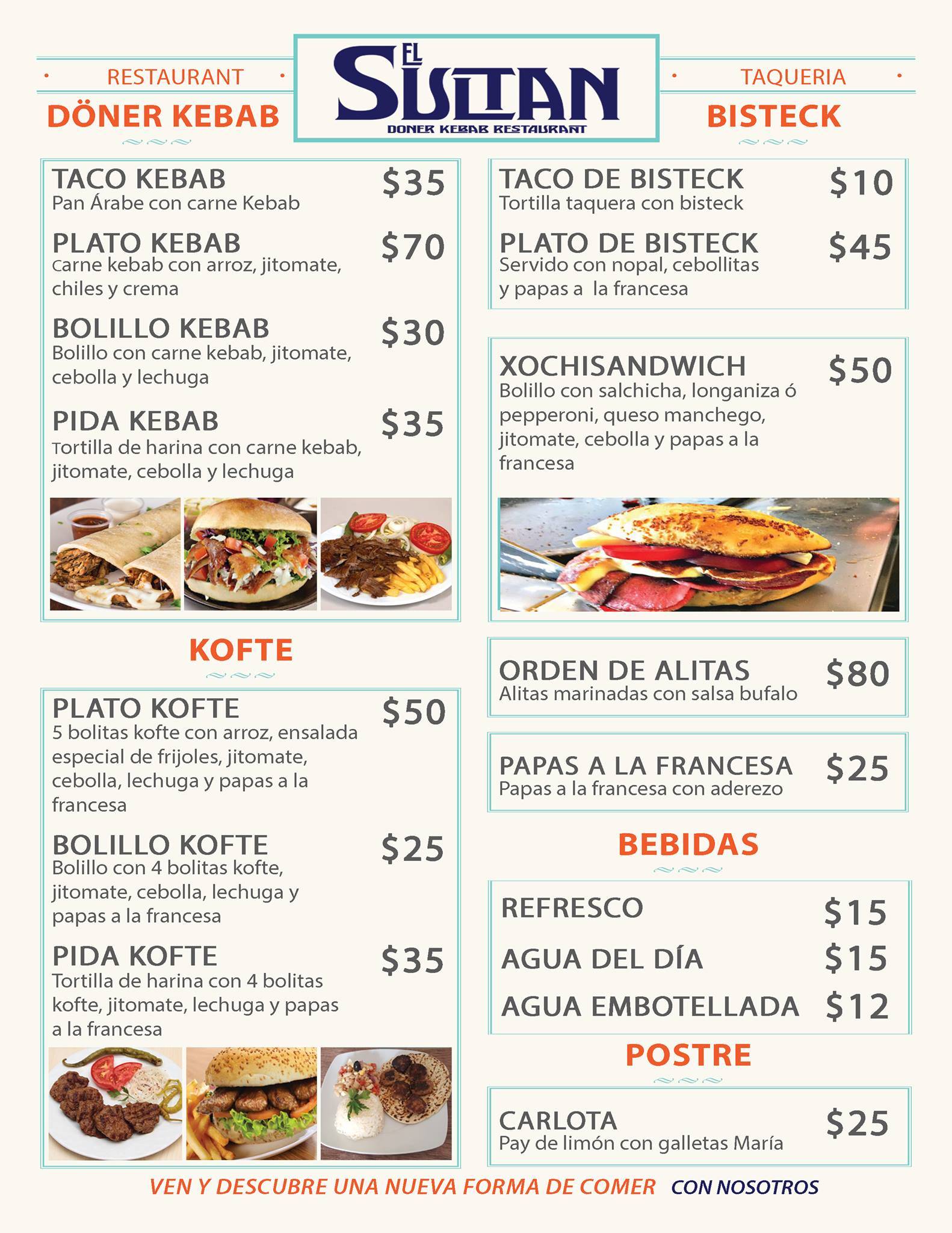 Carta del restaurante El Sultan, Xochitepec