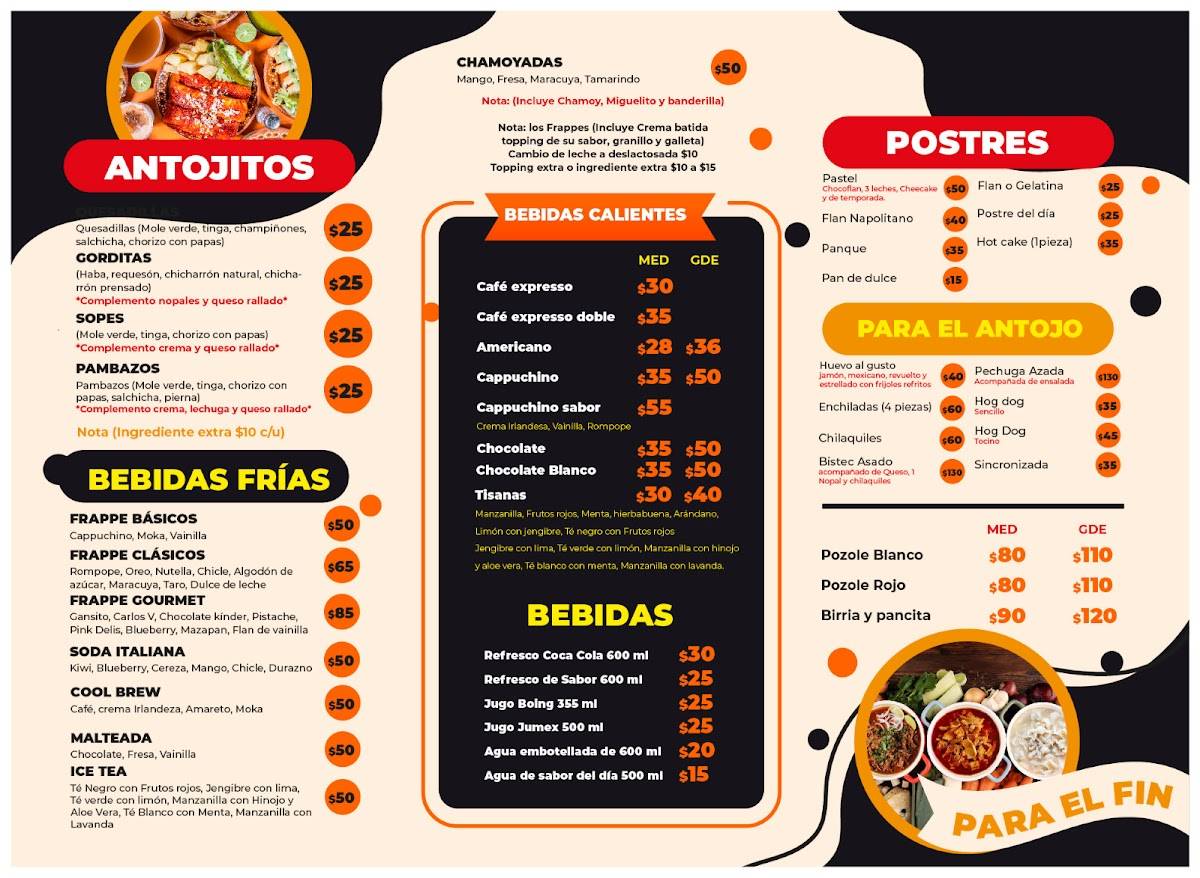 Menu at El Tesoro Mexicano restaurant, Toluca