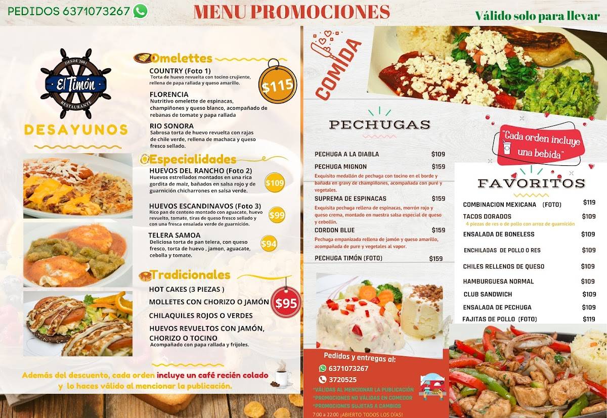 Carta de Restaurante El Timón, Caborca