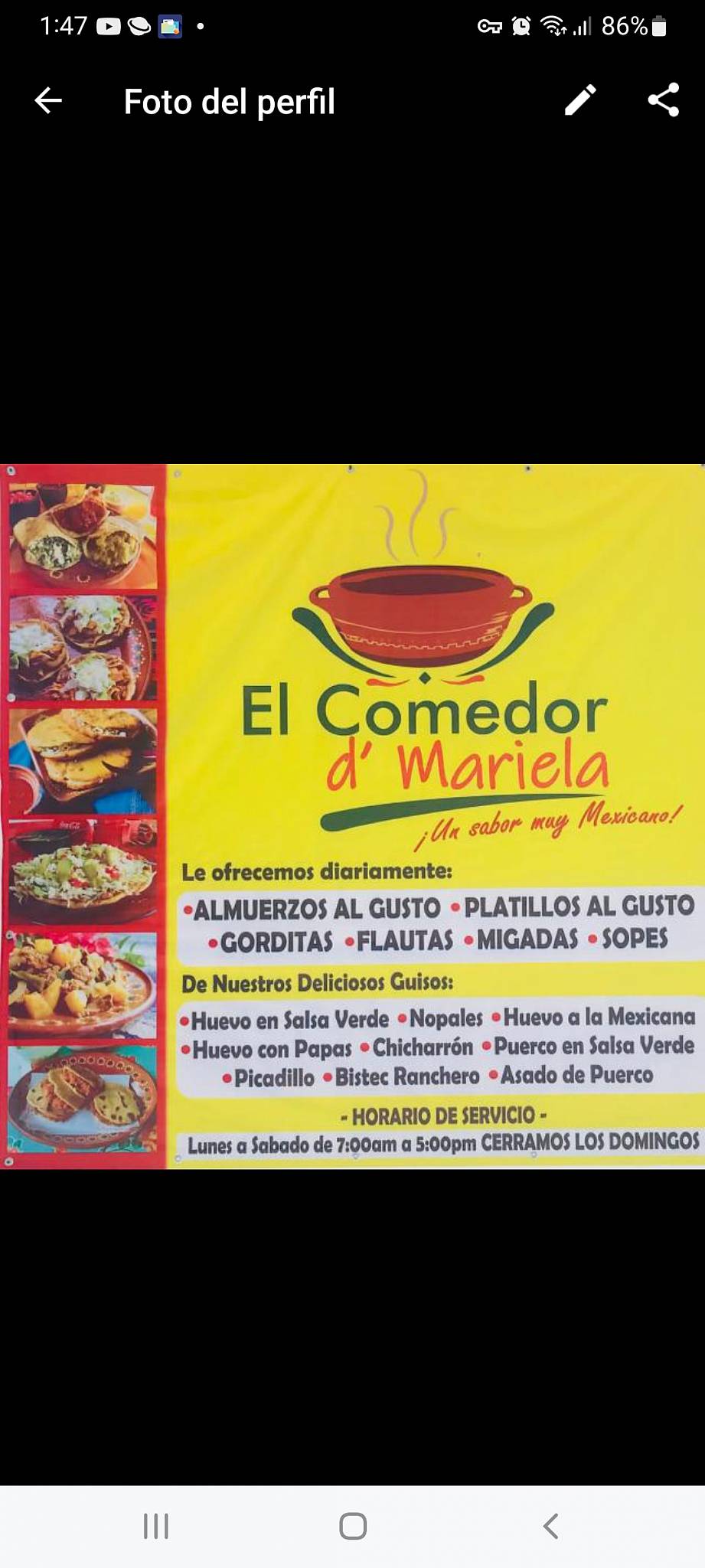 Menu at El comedor de mariela restaurant, San Fernando