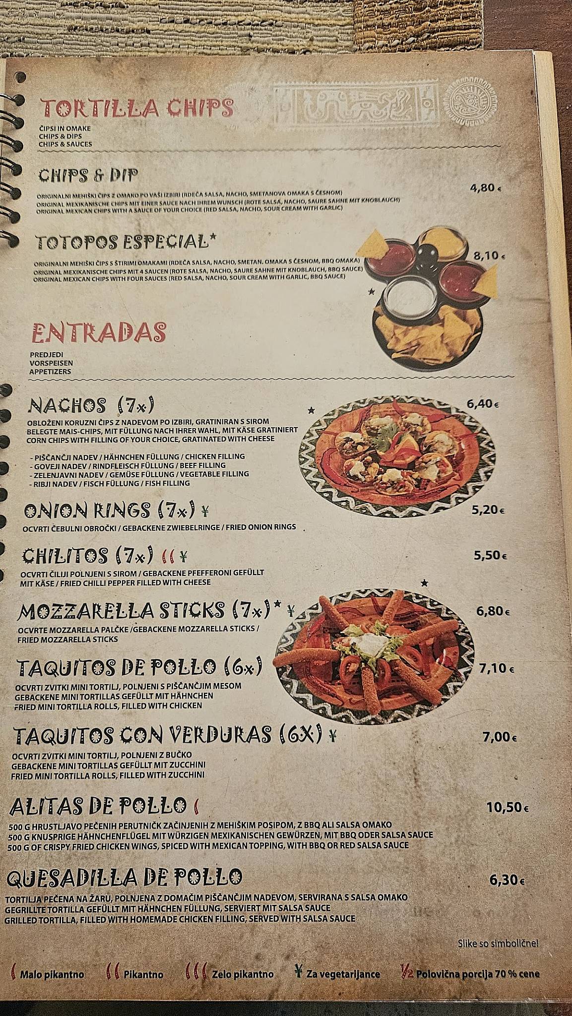 Menu at El restaurante de Poncho, Ptuj