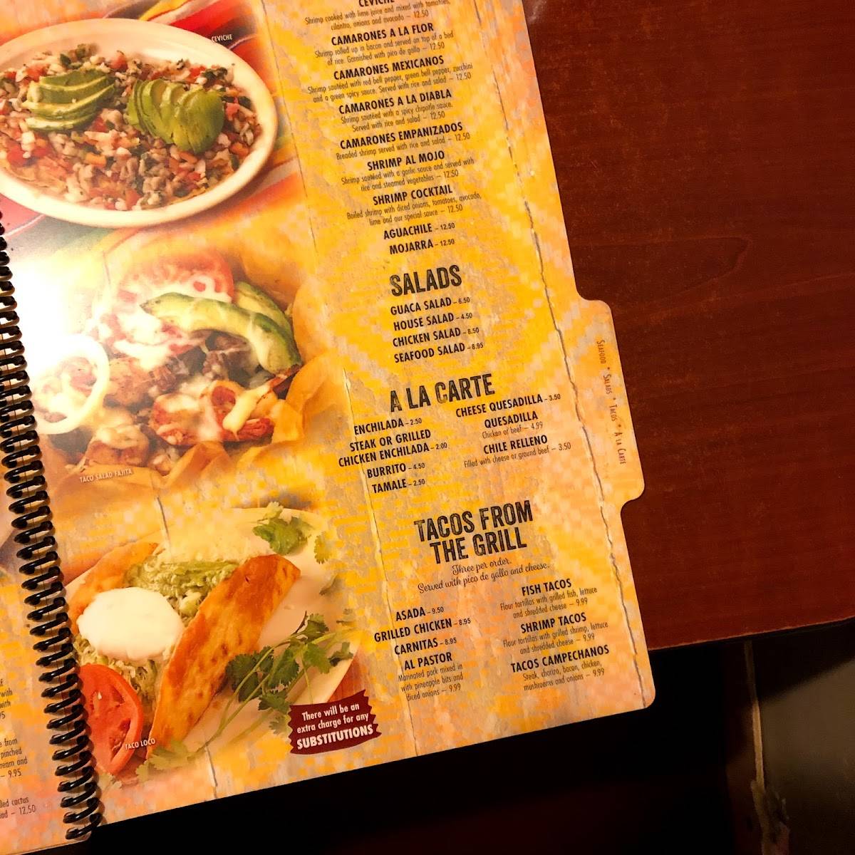 Menu at Elena's Mexican Grill restaurant, Asheville, Hendersonville Rd
