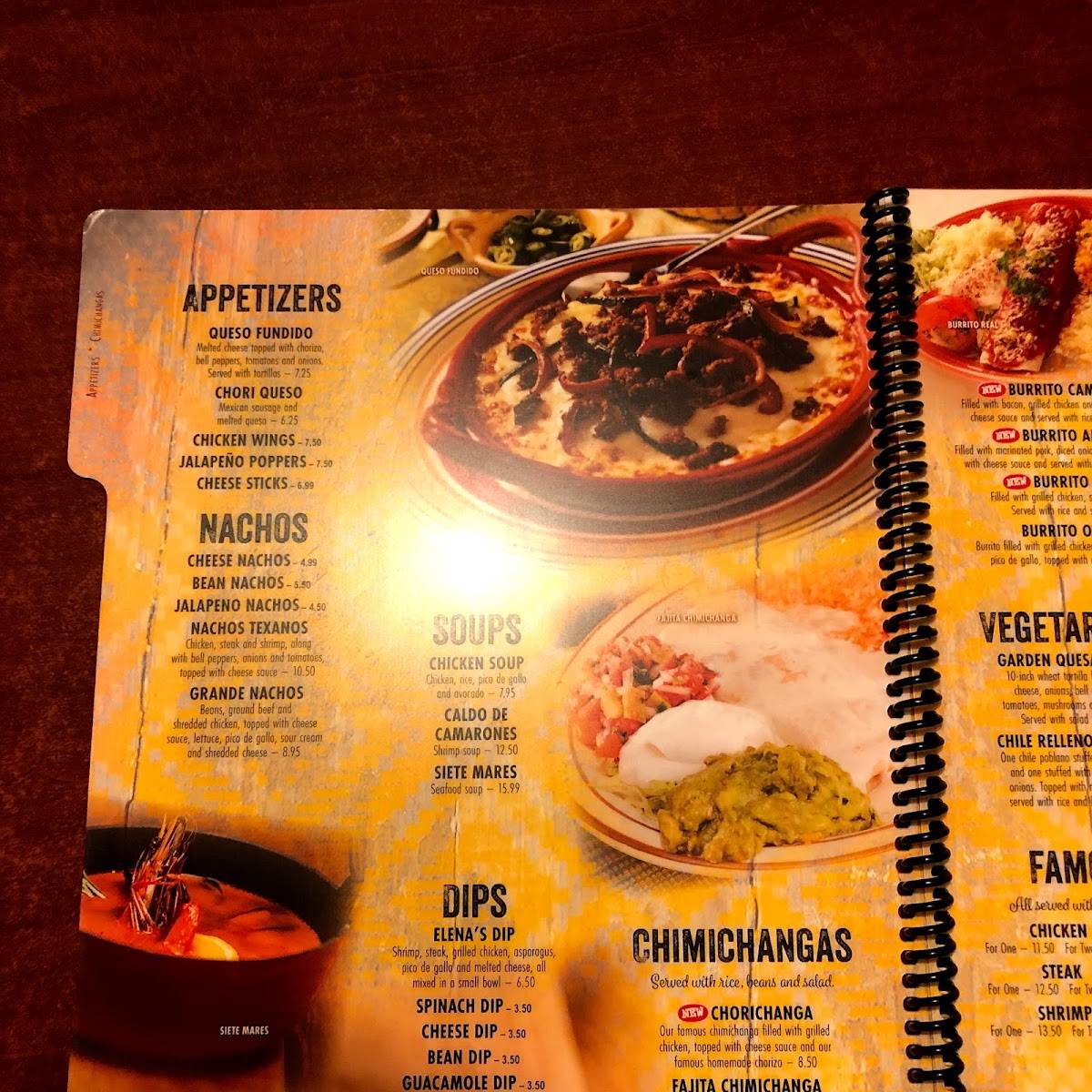 Menu at Elena's Mexican Grill restaurant, Asheville, Hendersonville Rd