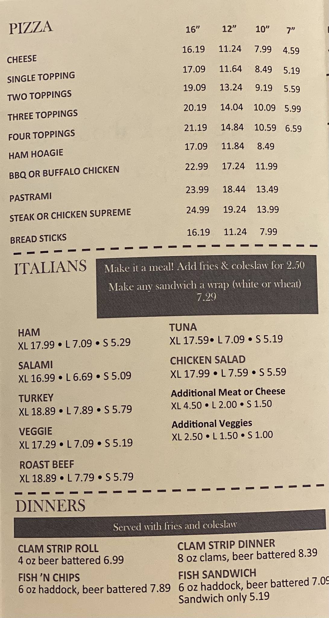 Menu at Ellis Variety and Diner restaurant, Dixfield
