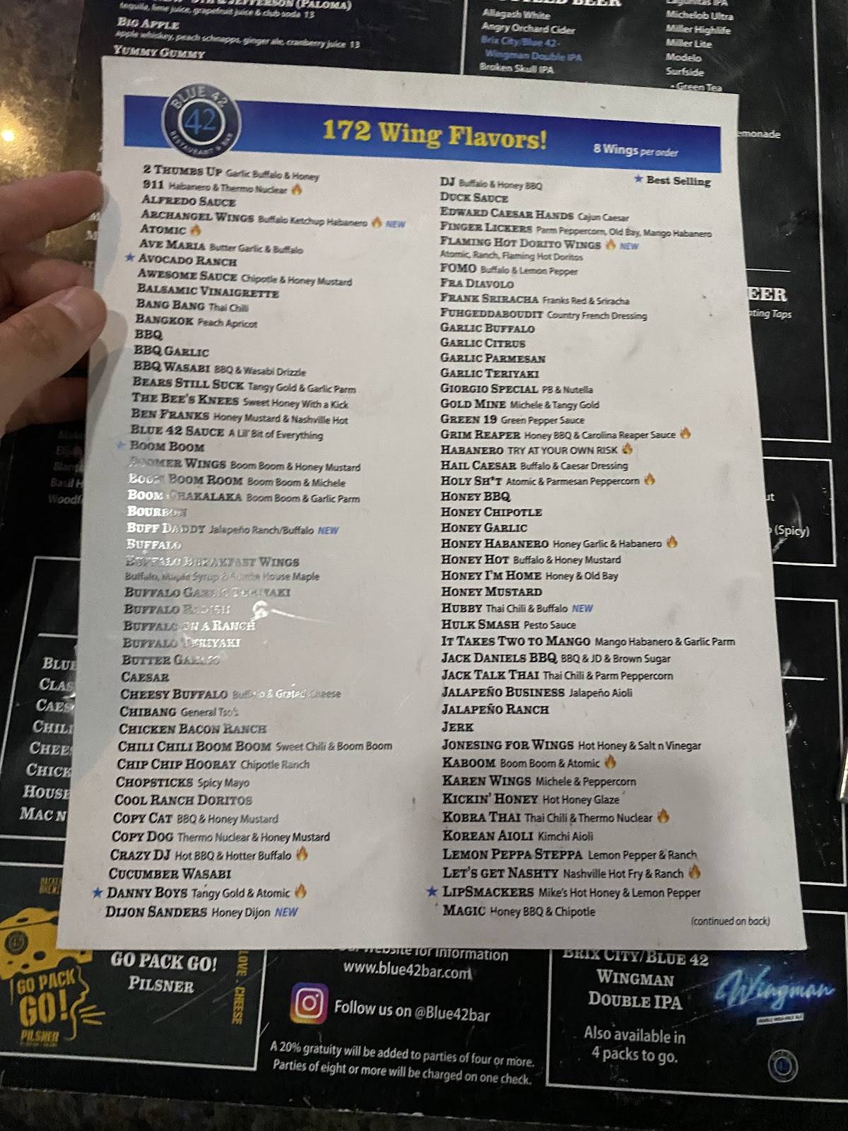 Menu at Blue 42 Restaurant and Bar, Elmwood Park