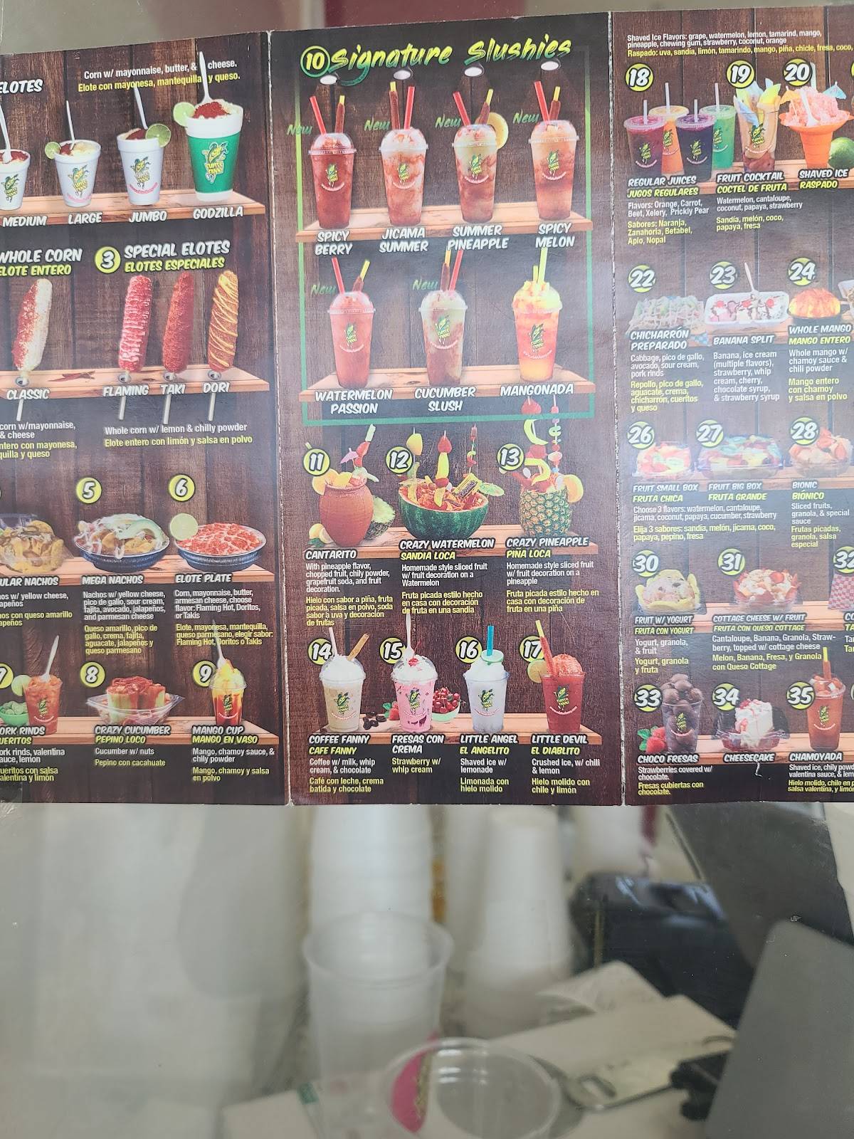 Carta del restaurante Elotes Fanny, Garland
