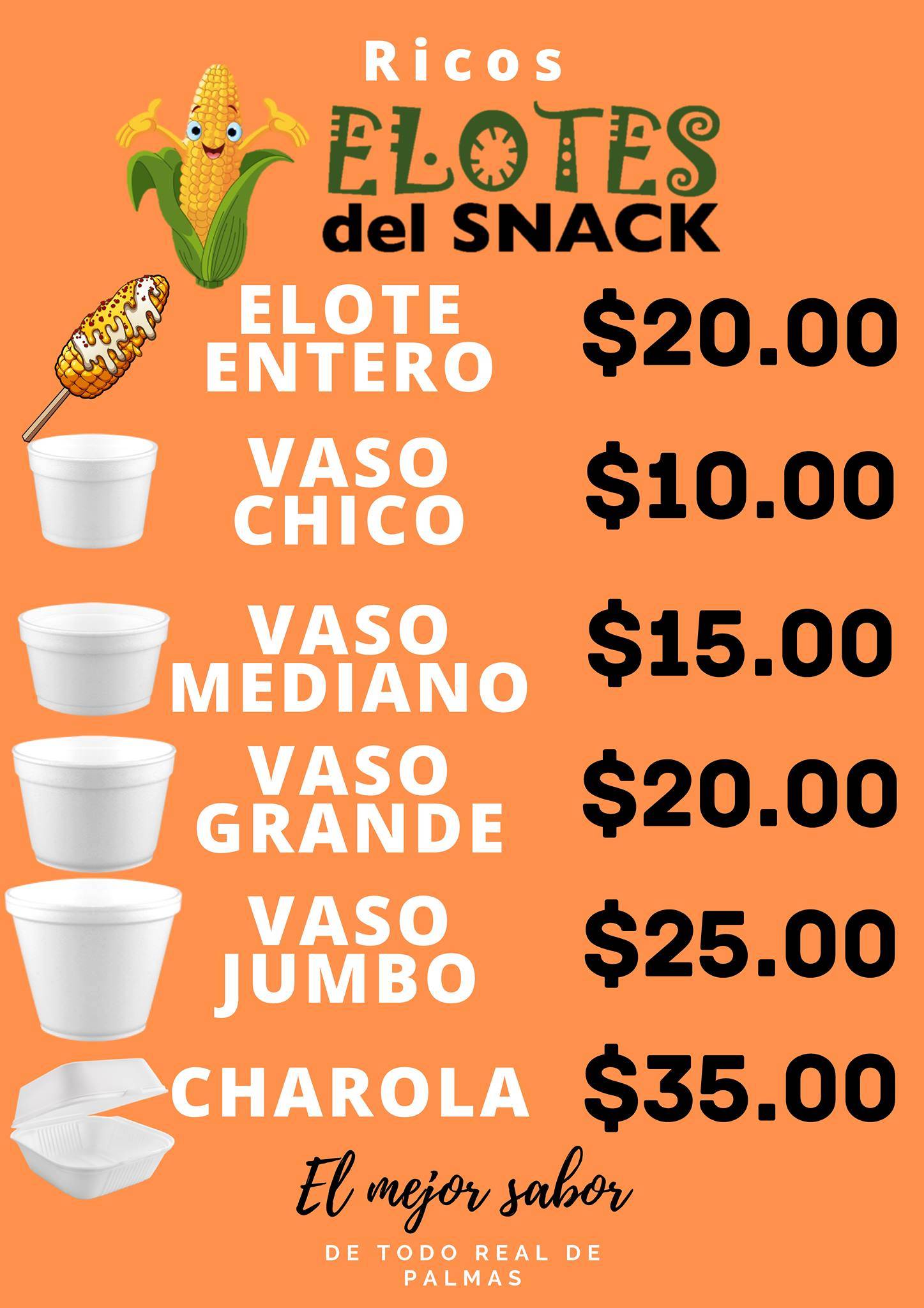 Carta del restaurante Elotes del Snack, Real del Palmas