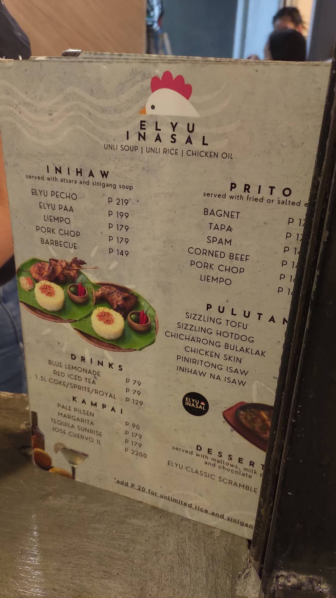 Menu at Elyu Inasal restaurant, San Fernando