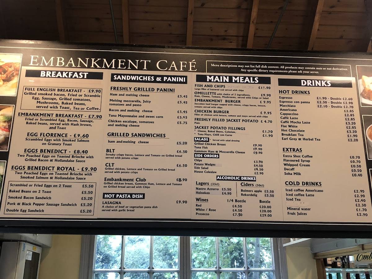 Menu at Embankment Bistro Café cafe, London