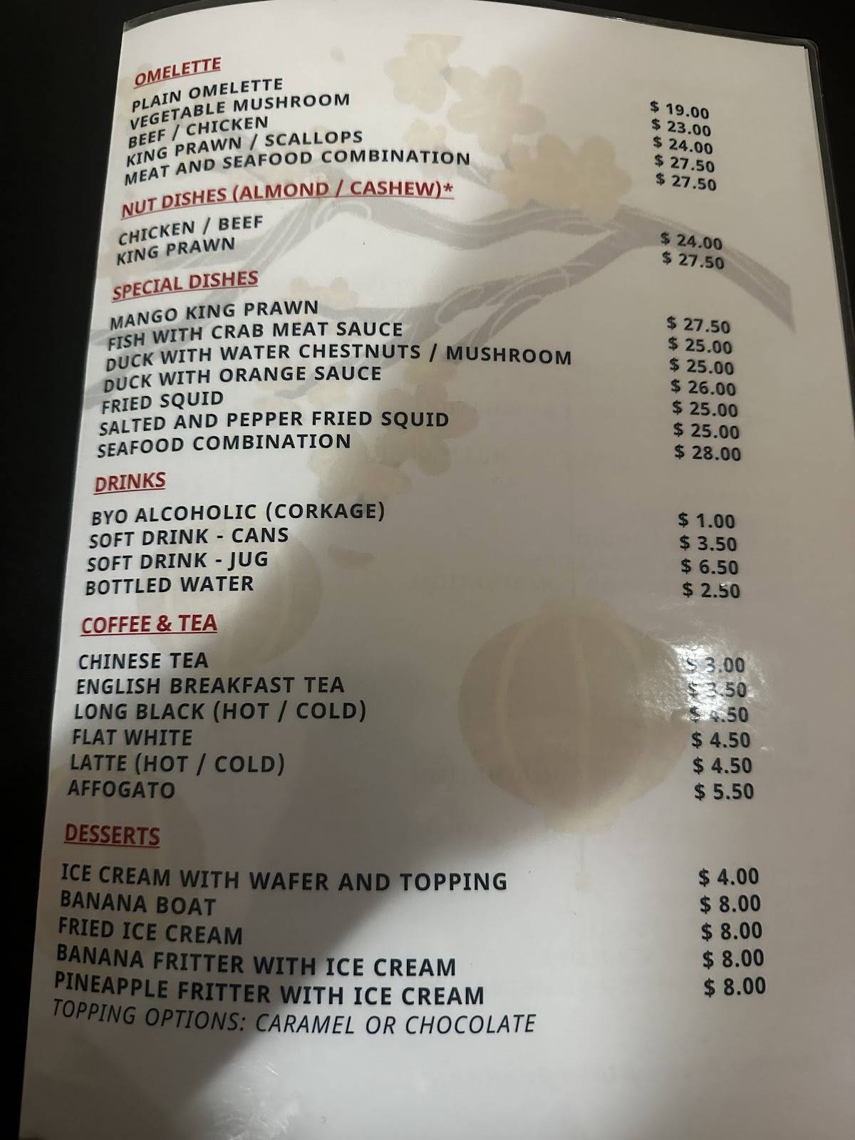 Menu at Emperor's Garden Chinese Restaurant, Esperance