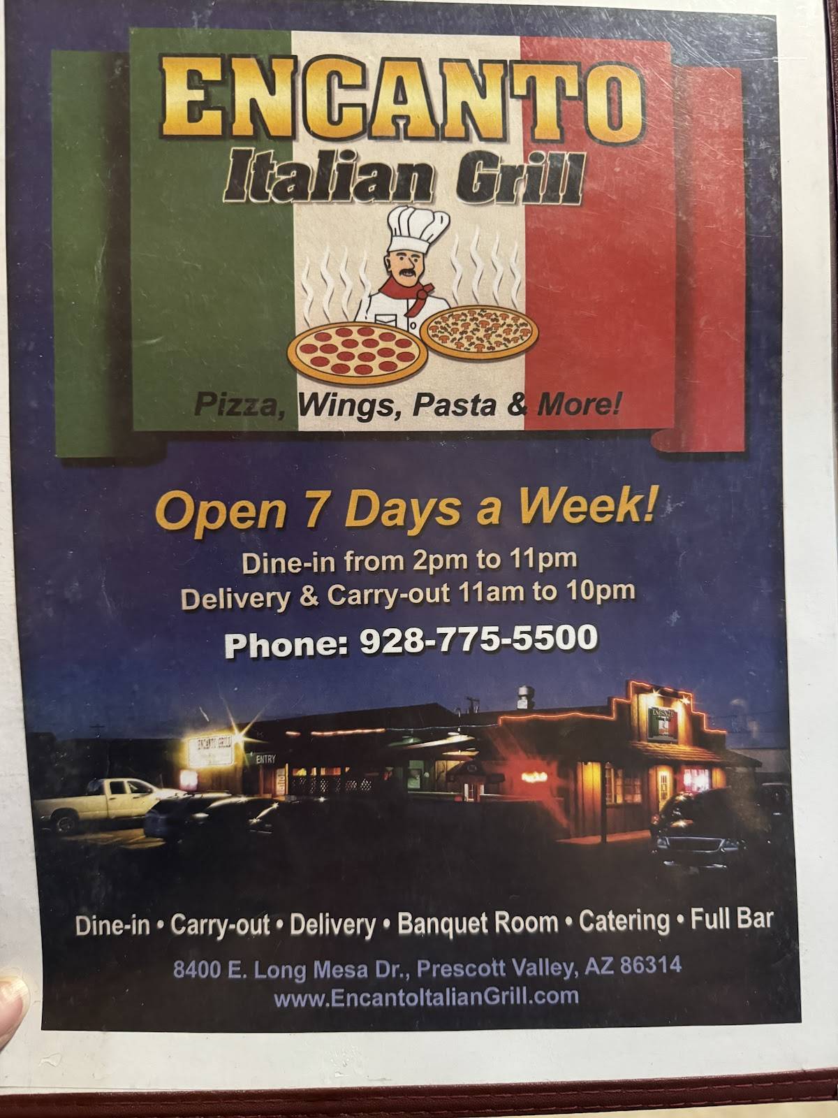Menu at Encanto Italian Grill pizzeria, Prescott Valley