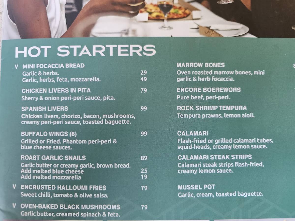 Menu at Encore Restaurant, Vereeniging