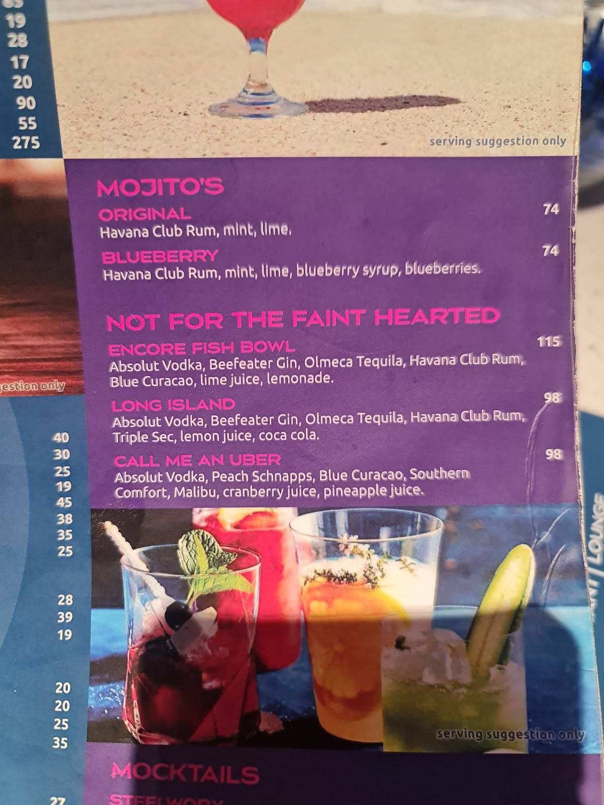 Menu at Encore Restaurant, Vereeniging