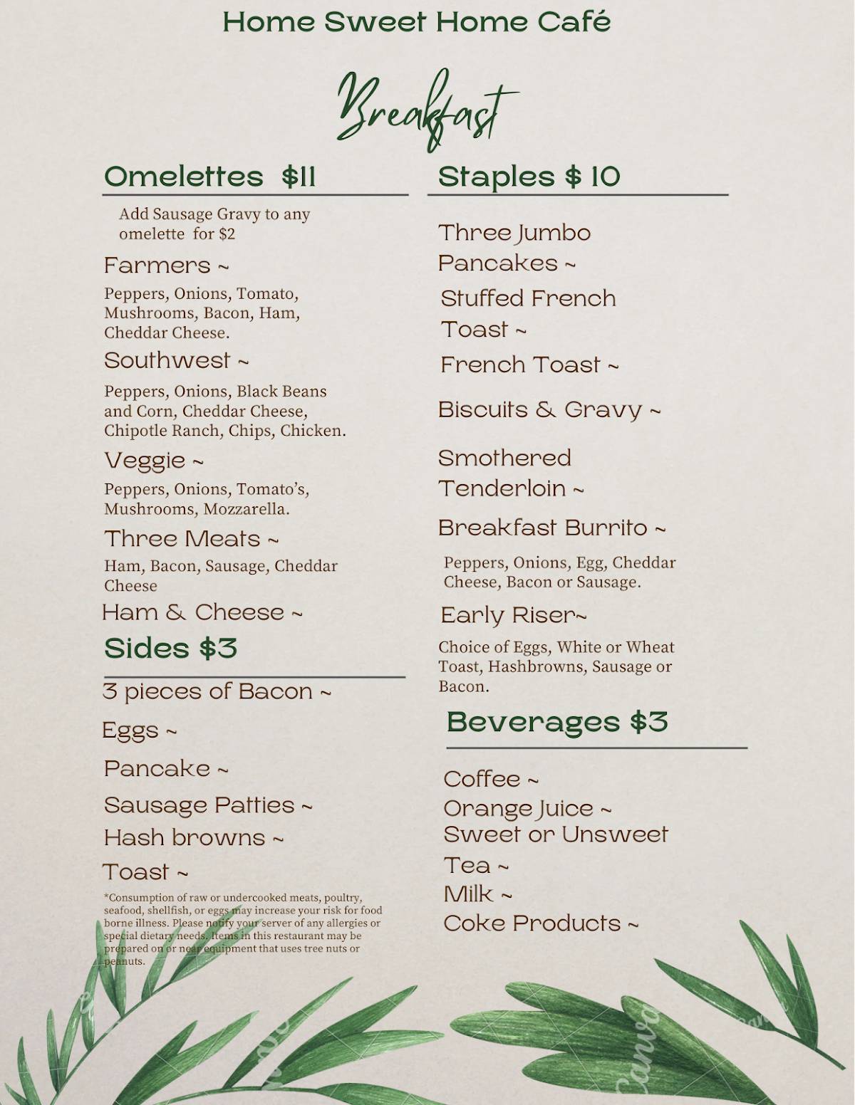 Menu at Home Sweet Home Cafe, Englewood