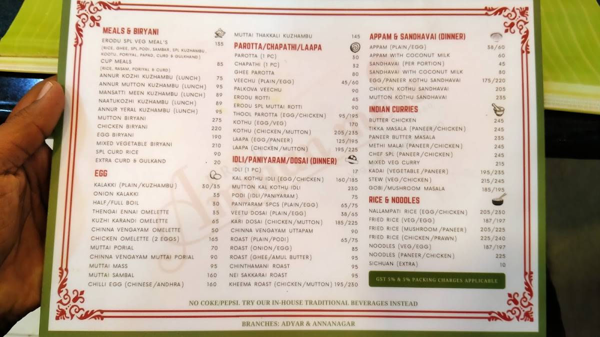 Menu at Erode Amman Mess (ஈரோடு அம்மன் மெஸ்), Chennai, W122