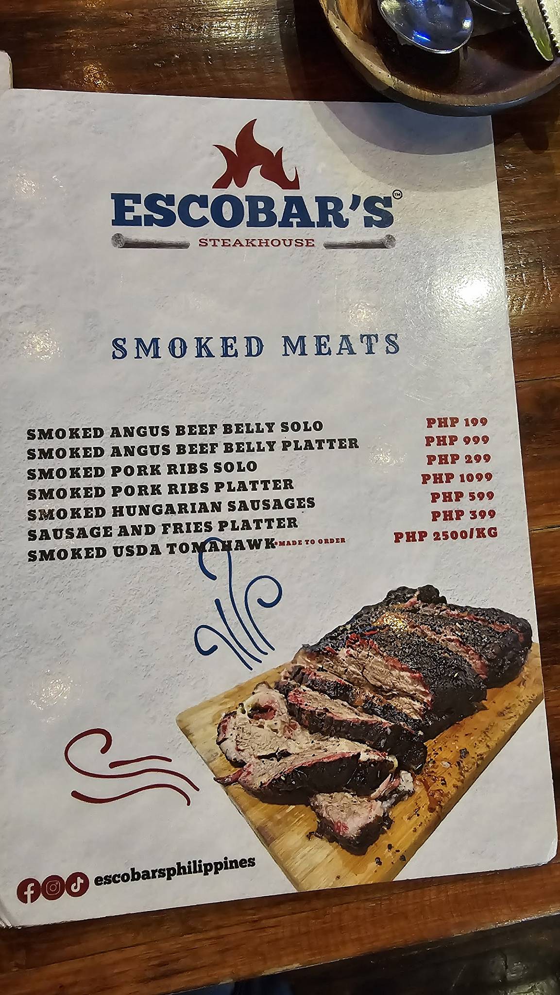 Menu at Escobar's Steakhouse, Quezon City, South Triangle