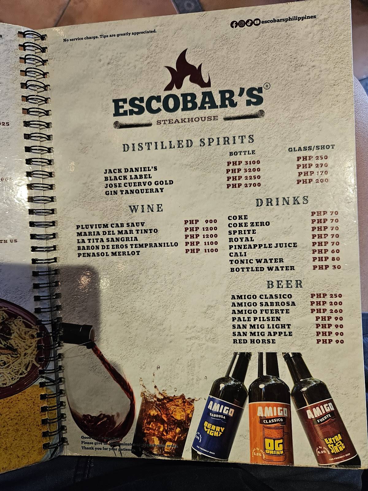 Menu at Escobar's Steakhouse, Quezon City, South Triangle