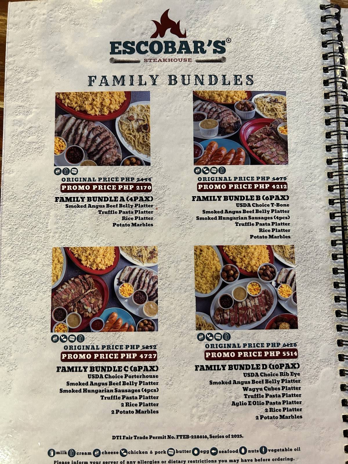 Menu at Escobar's Steakhouse, Quezon City, South Triangle