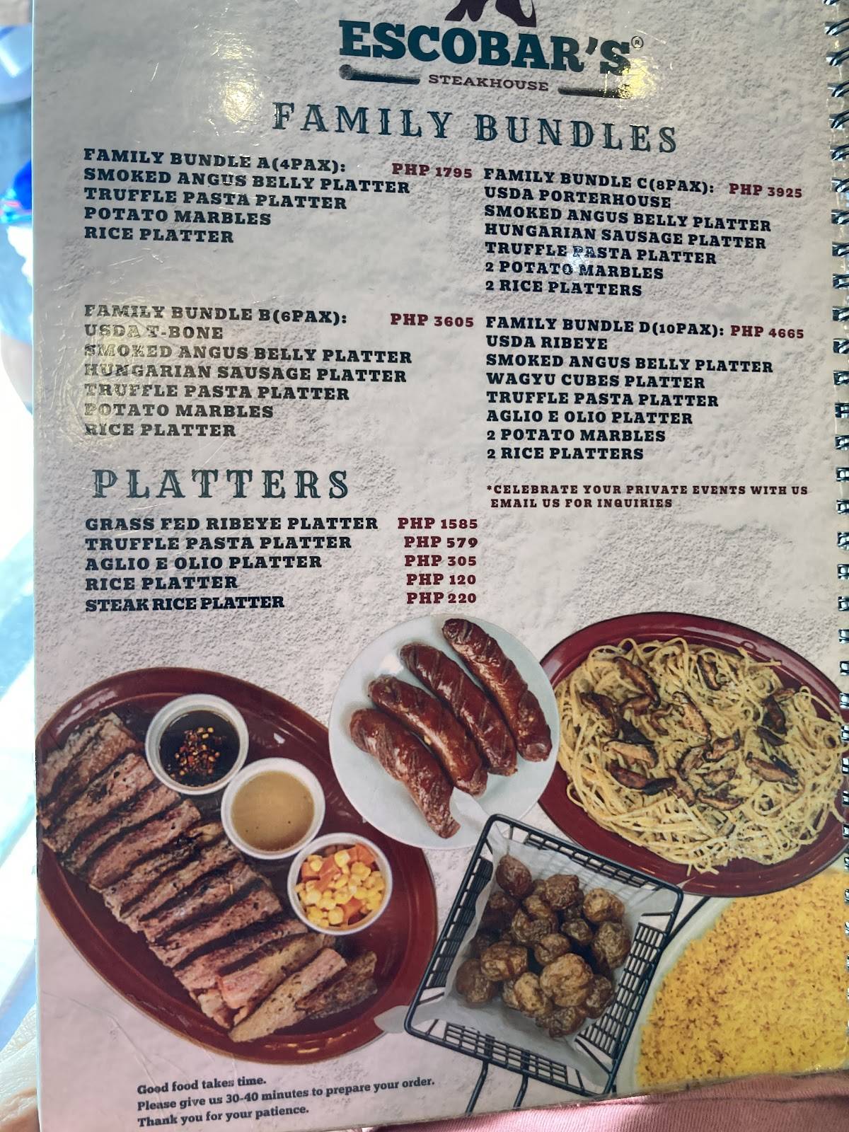 Menu at Escobar's Steakhouse, Quezon City, South Triangle