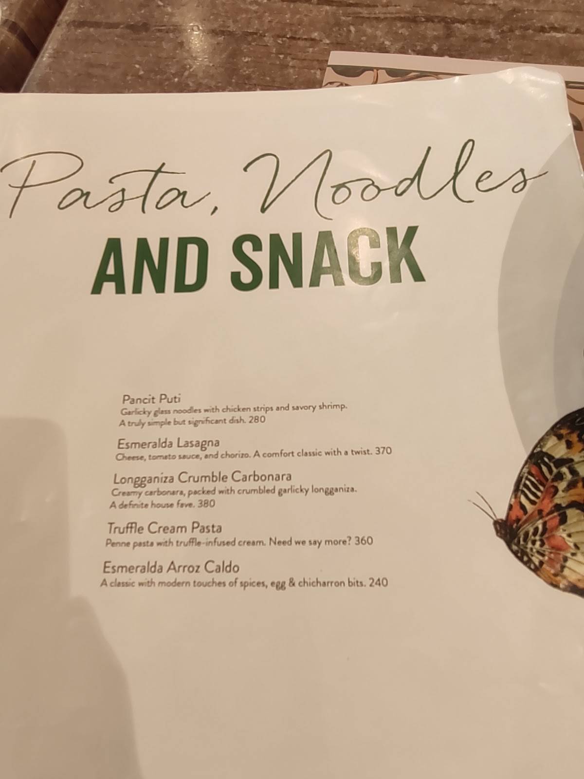 Menu at Esmeralda Kitchen restaurant, Quezon City