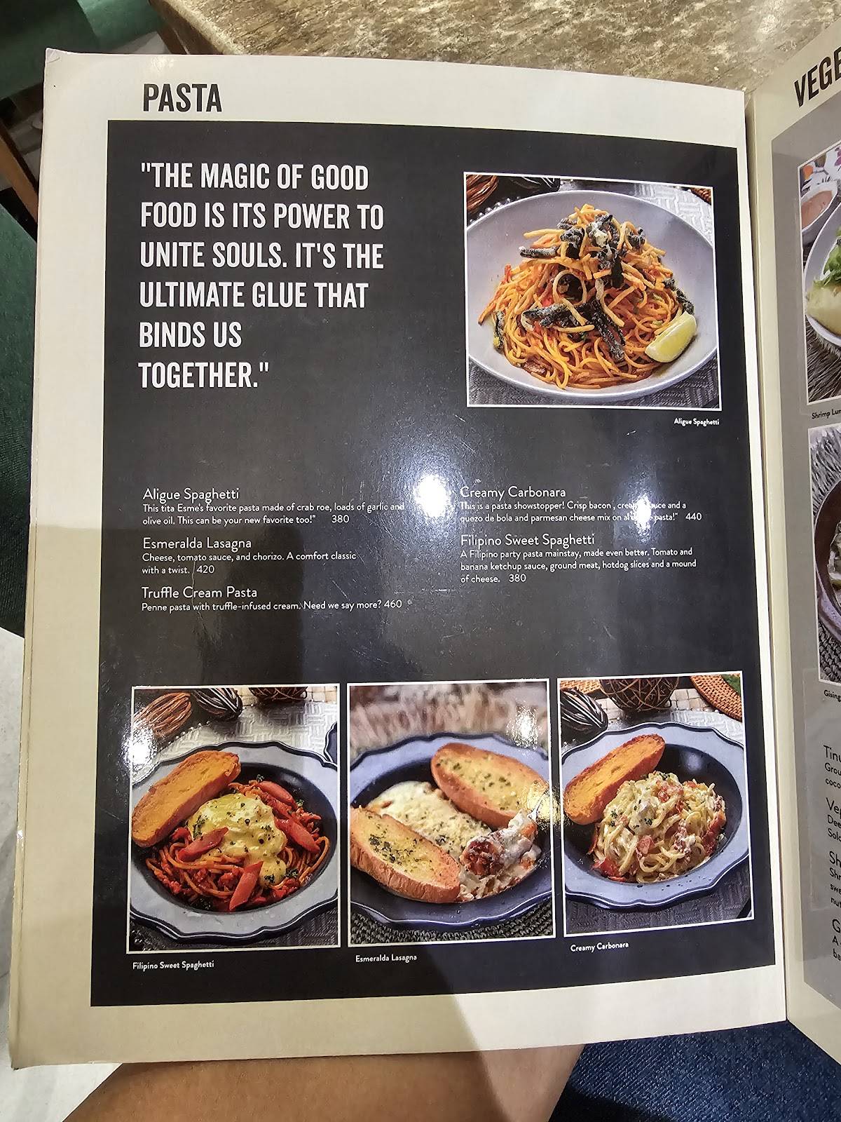 Menu at Esmeralda Kitchen restaurant, Quezon City