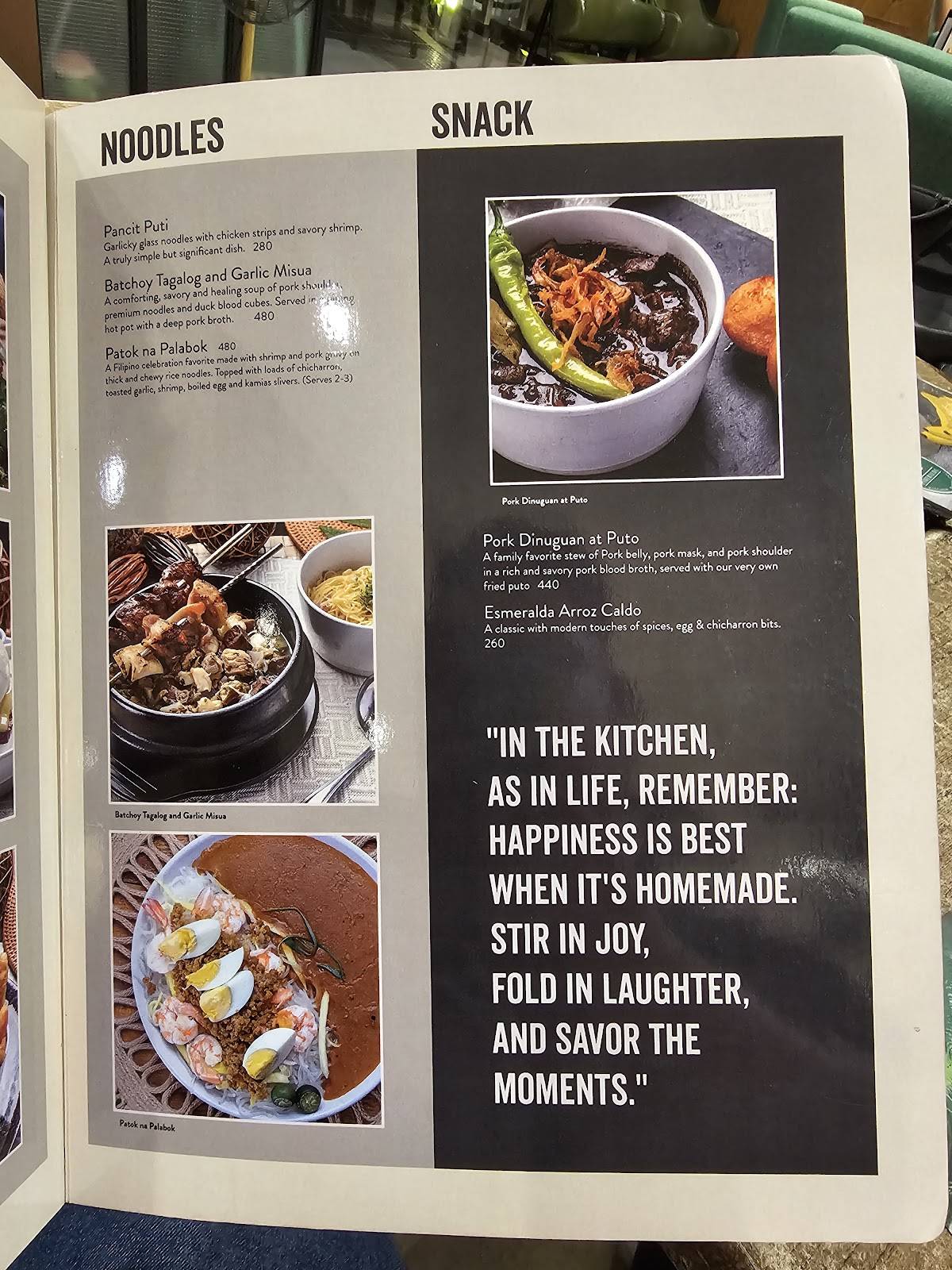 Menu at Esmeralda Kitchen restaurant, Quezon City