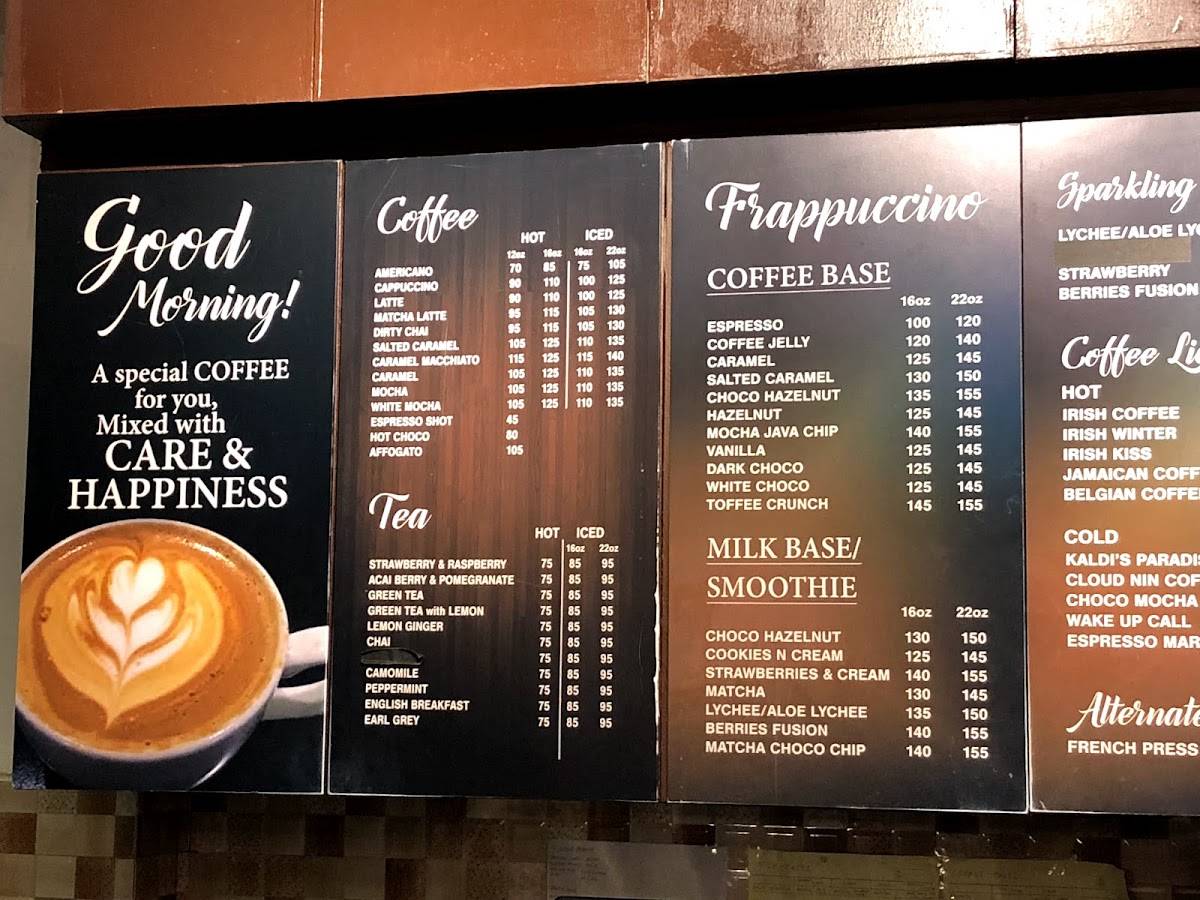 Menu at Espresso de Kaldi - SPC cafe, San Pablo City
