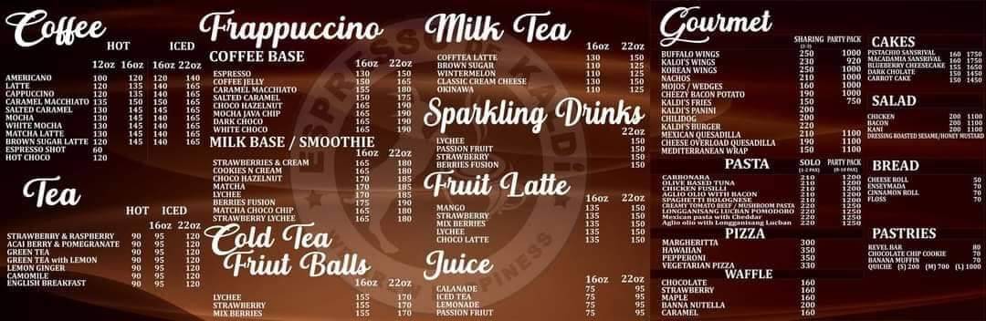 Menu at Espresso de Kaldi - SPC cafe, San Pablo City