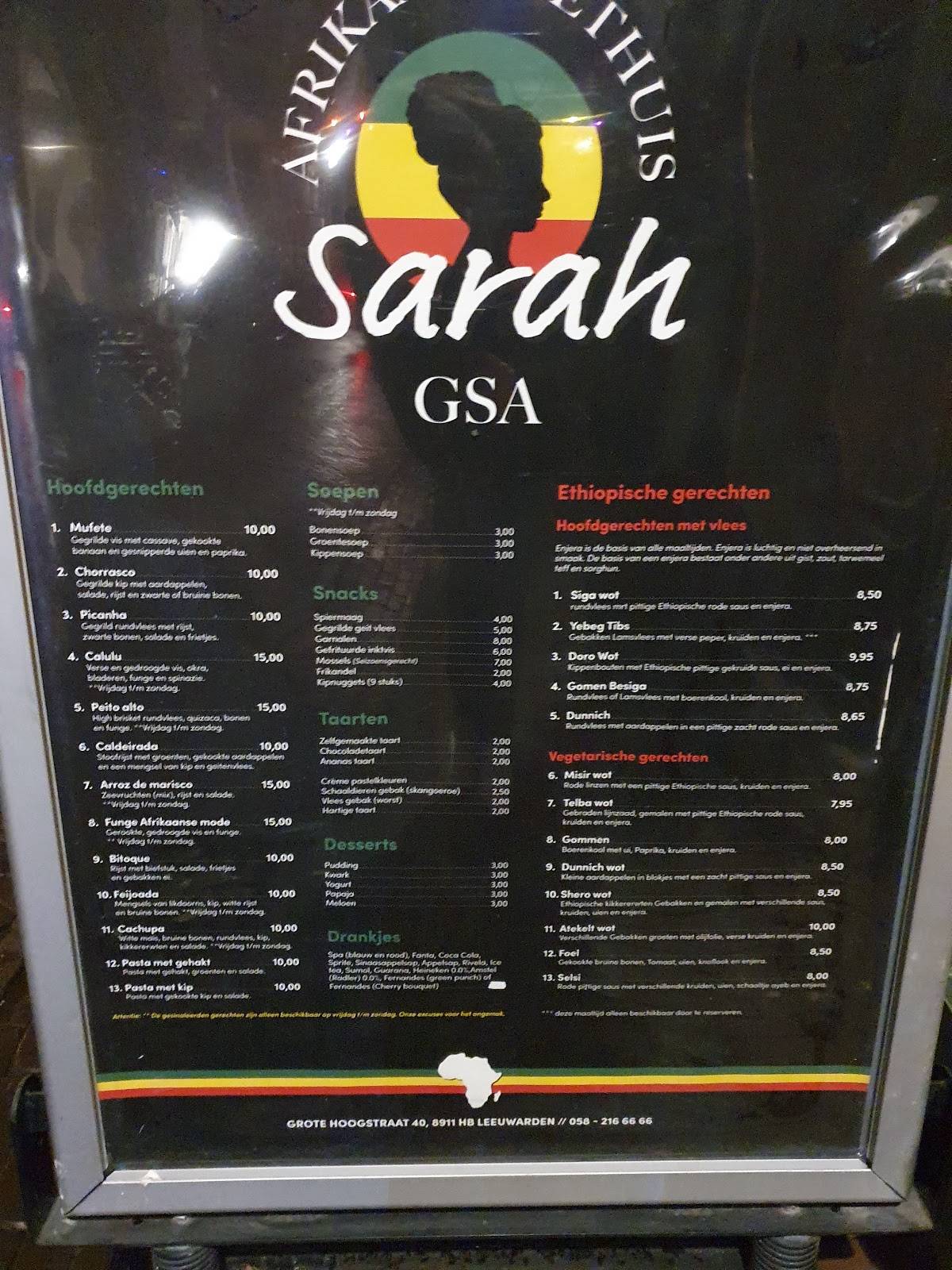 Menu at Ethiopisch Eethuis Sarah, Leeuwarden