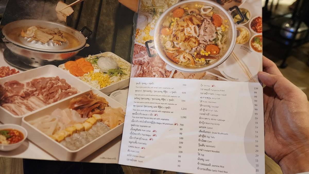 Menu at Everyday Mookrata Riverside restaurant, Bangkok
