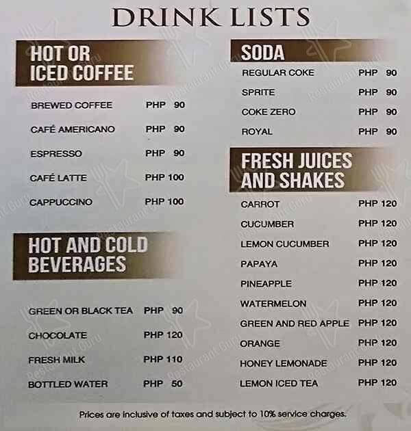 Menu at Executive Lounge, Pasig
