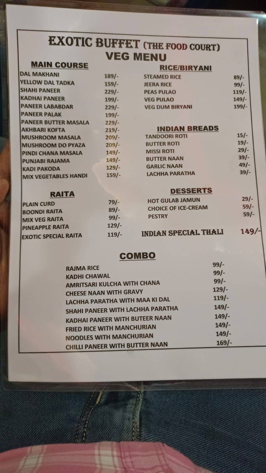 Menu at Exotic Buffet ( The food caurt), Dera Bassi
