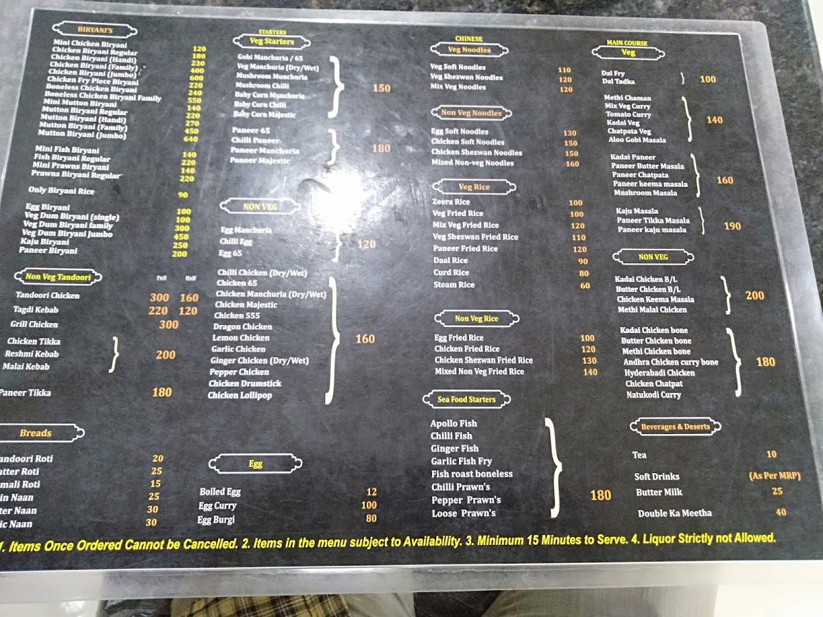 Menu at Express Bawarchi, Hyderabad