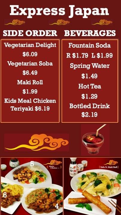 Menu at Express Japan restaurant, Bellingham