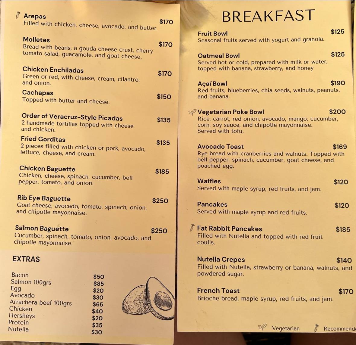 Menu at FAT RABBIT restaurant, Playa del Carmen