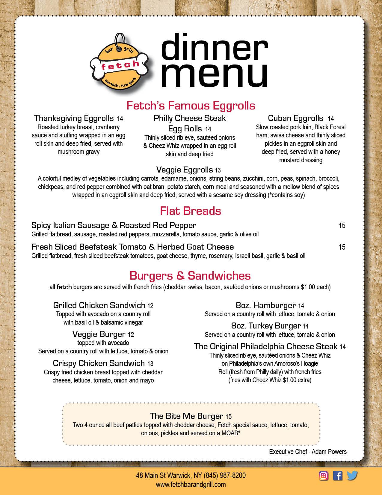Menu at FETCH BAR & GRILL, Warwick