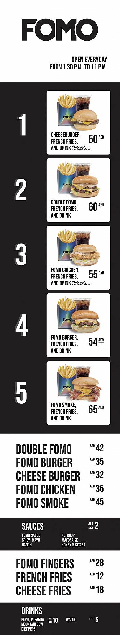 Menu at FOMO Burger Souq Al Jami' - Abu Dhabi restaurant, Abu Dhabi