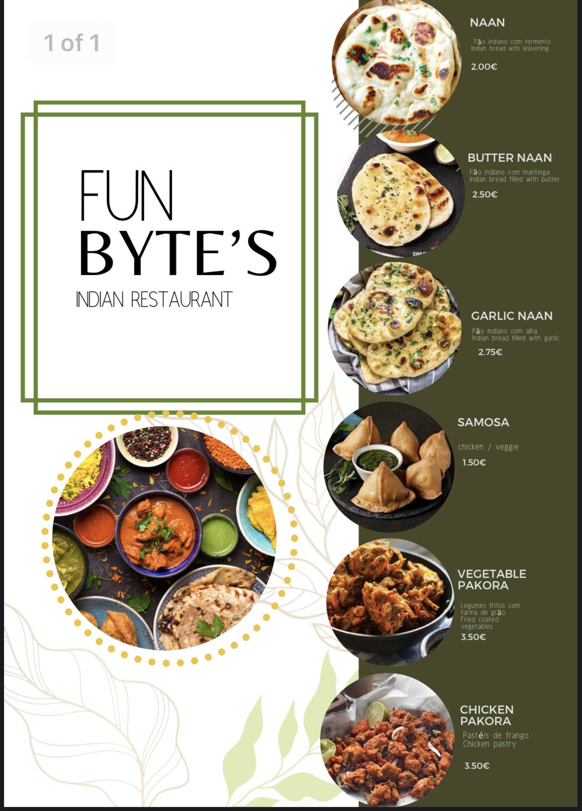 Menu em FUN BYTE - Indian Restaurant & Bar, Caldas da Rainha