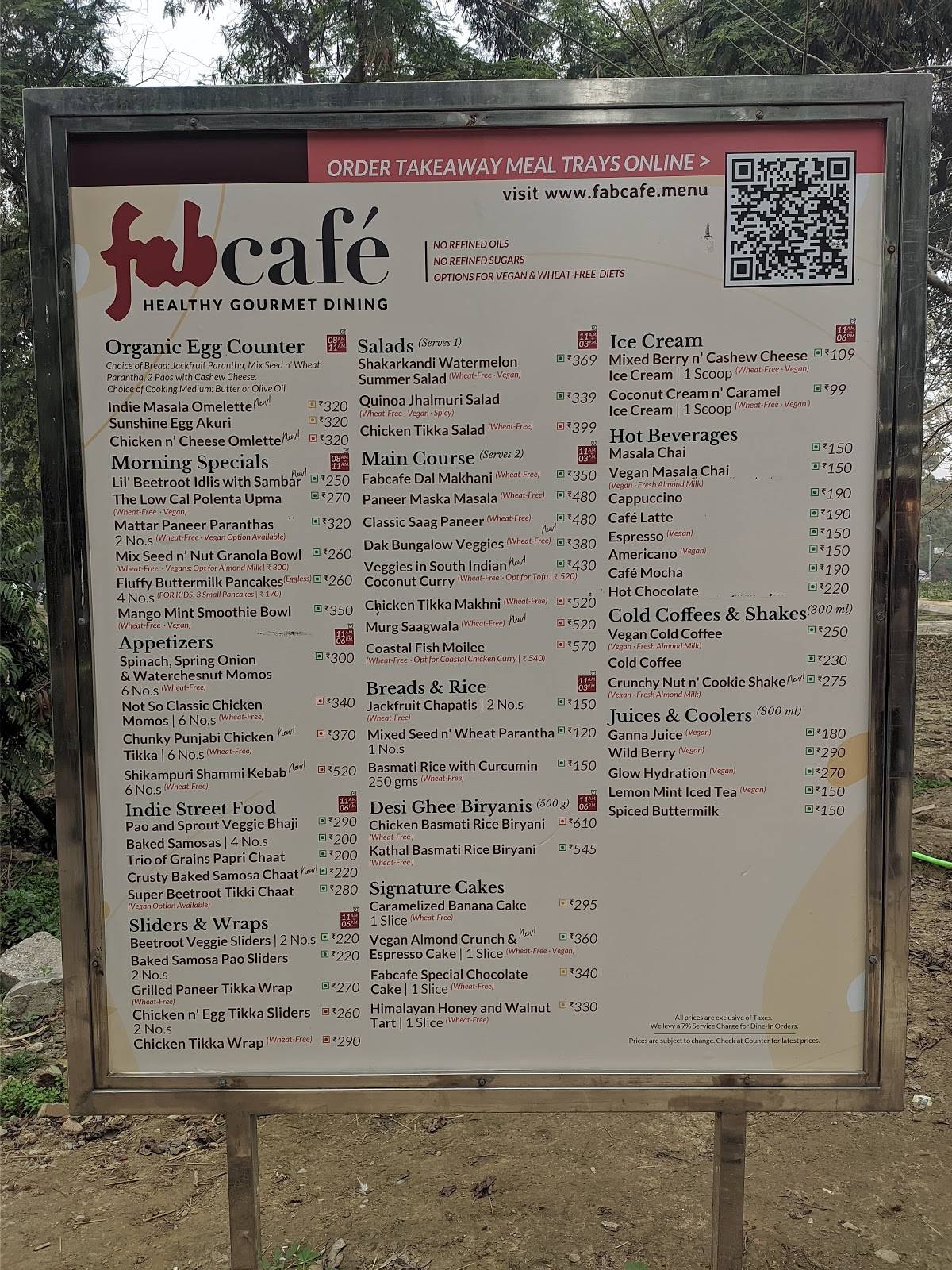 Menu at Fabcafe by the Lake, New Delhi