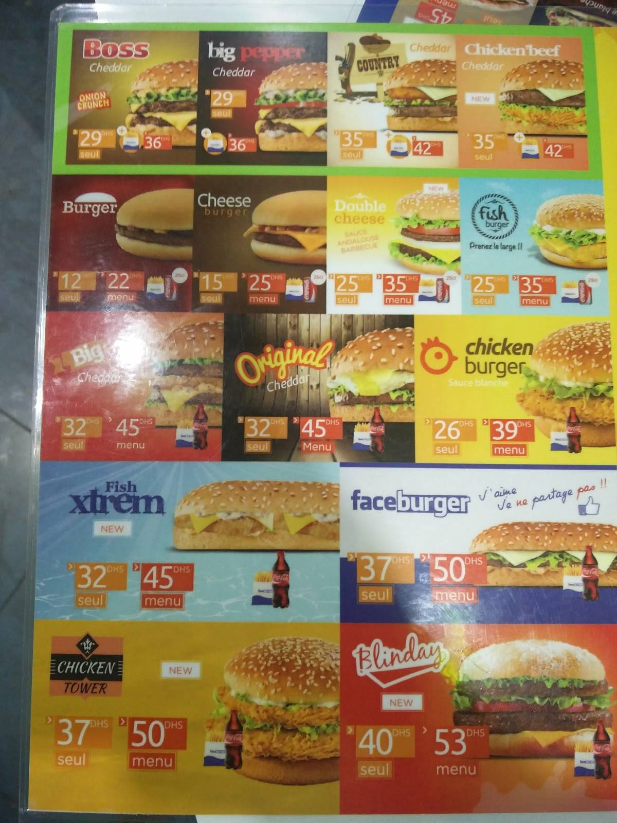 Menu at Face Burger restaurant, Rabat, 16 Av. Michlifen
