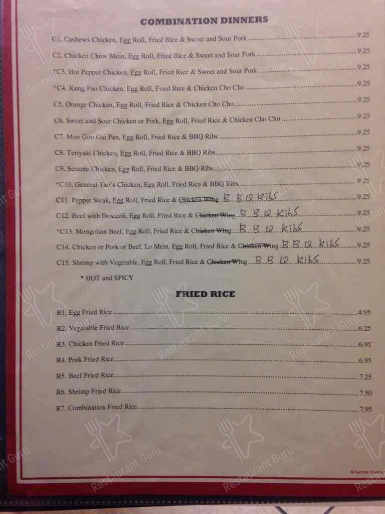 Menu at Fai Wong restaurant, Albuquerque