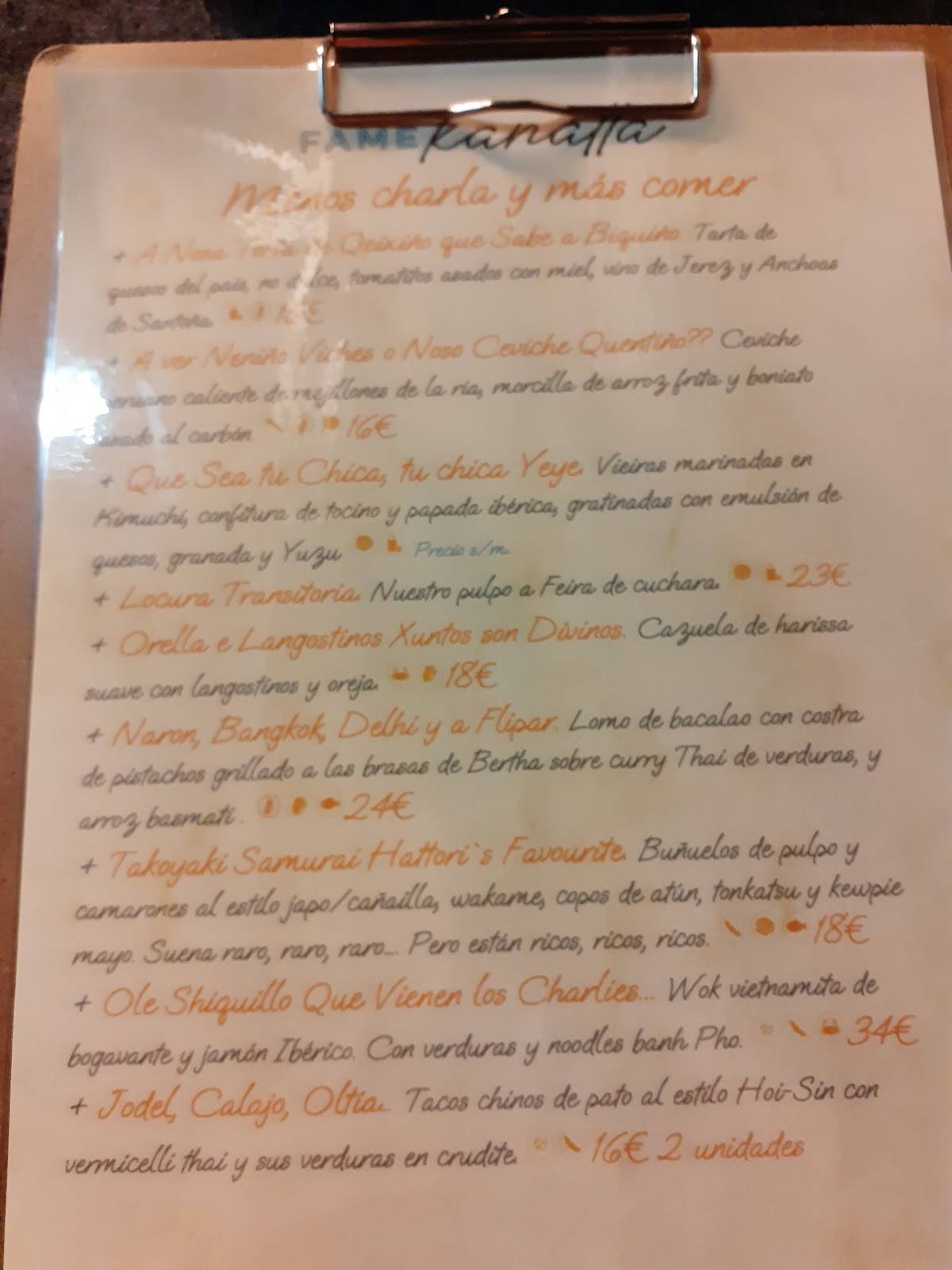 Menu at Fame Kanalla Restaurante en Narón, Narón