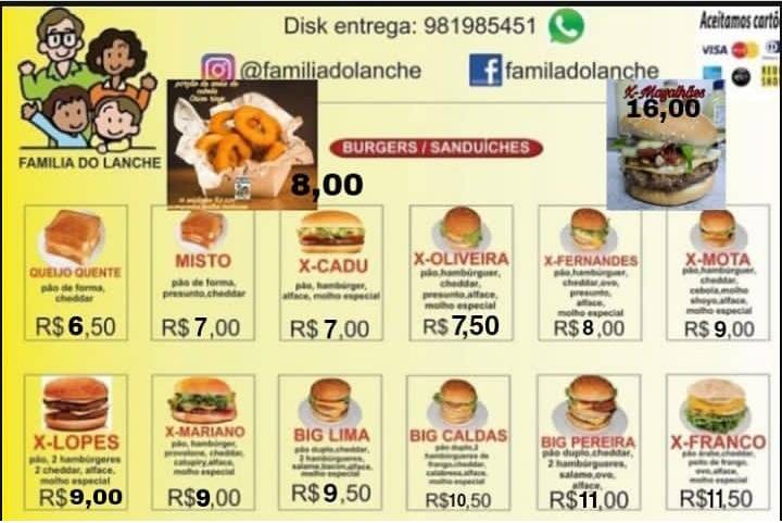 Menu at Família do Lanche pub & bar, Duque de Caxias, R. Marcos Portugal