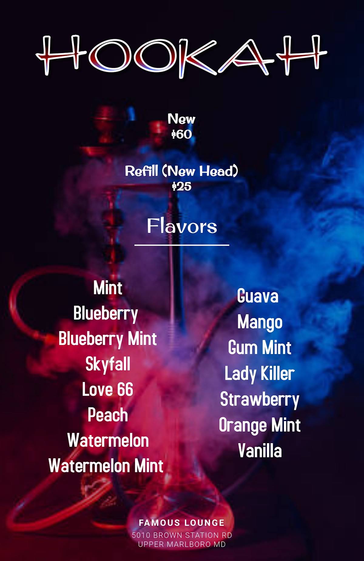 Menu at Famous Lounge Restaurant & Bar, Upper Marlboro