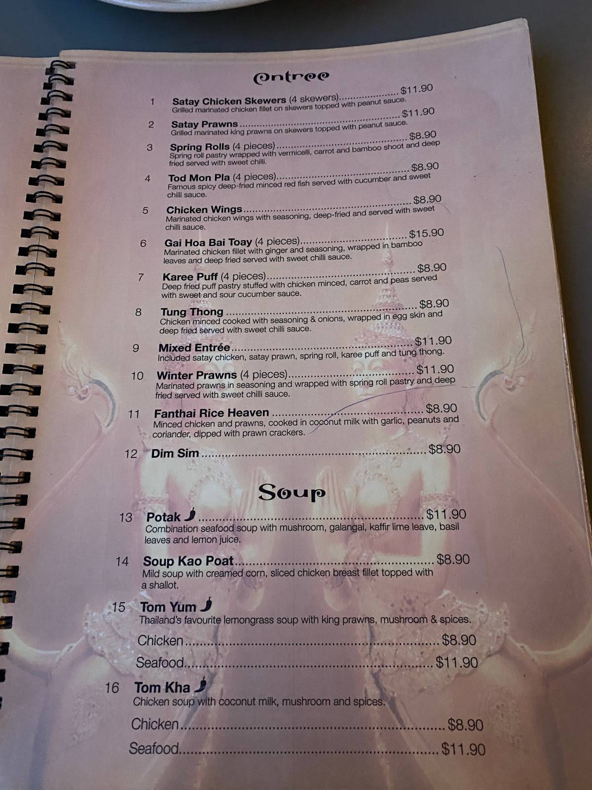 Menu at Fan Thai Restaurant, Camden